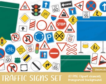Road/traffic Signs Clipart Set Stop, Caution, Rail, Highway, Street ...