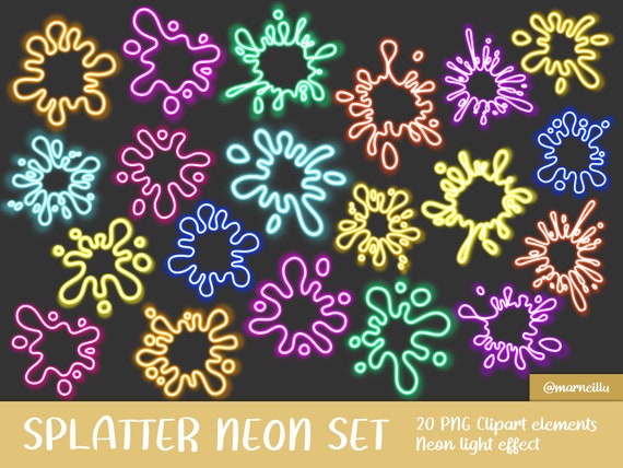 Neon Splatters Clipart Set Glow Image Printable Splatter - Etsy