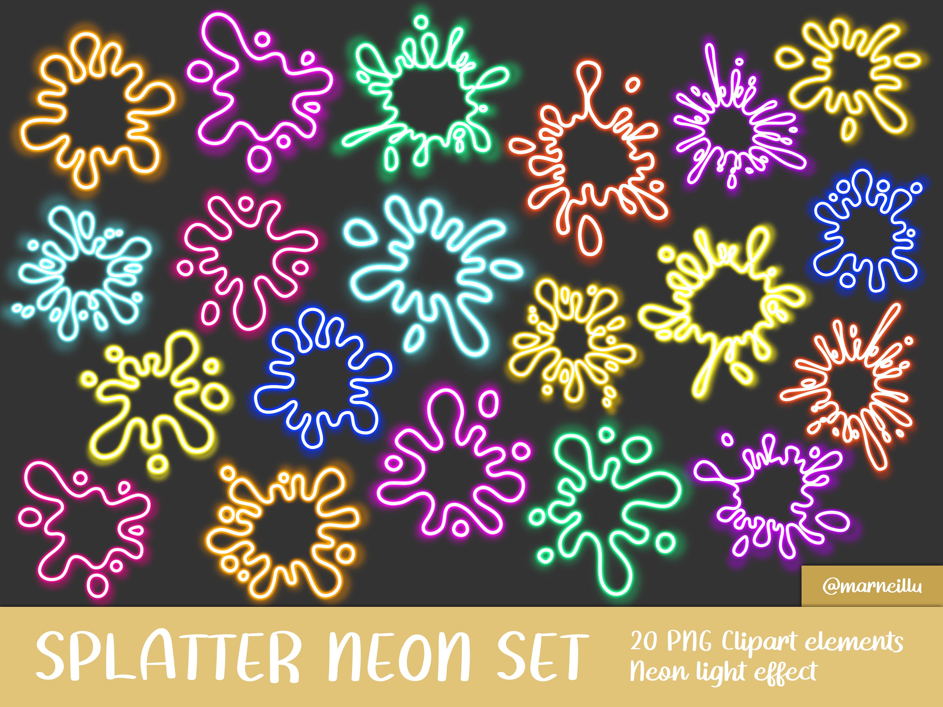 Neon Splatters Clipart Set Glow Image Printable Splatter - Etsy