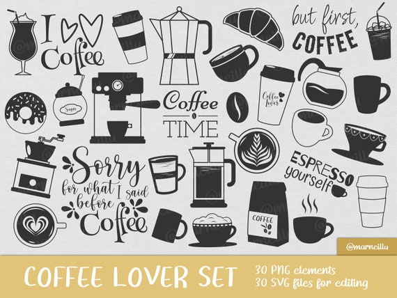 Coffee Lover SVG Clipart Set Espresso Cafe Mug Cup - Etsy