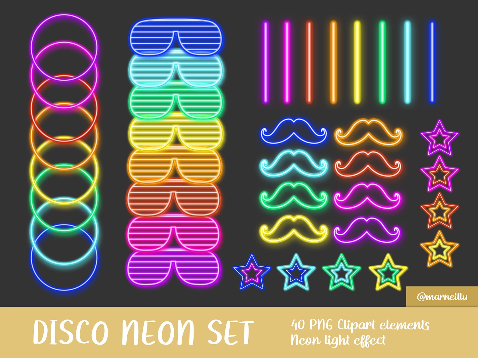 Neon Supplies Clipart Set Glow Image Printable Bracelet - Etsy