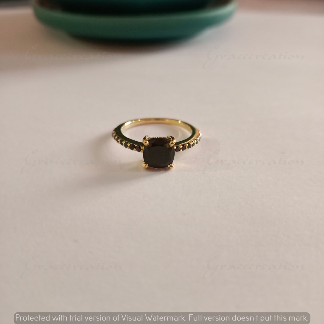 Obsidian 14k Gold Ring, Black Gemstone Ring, Engagement Ring, Bridal ...