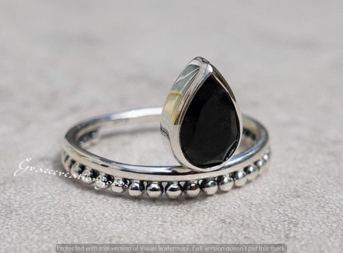 Black Obsidian Crown RingTeardrop Shape RingBoho Obsidian | Etsy