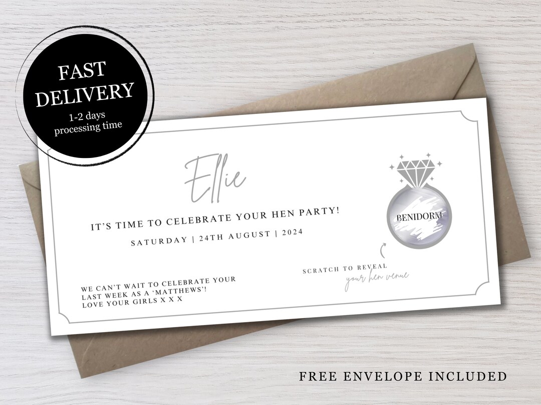 Personalised Hen Party Surprise Ticket | Scratch-off Foil Invitation ...