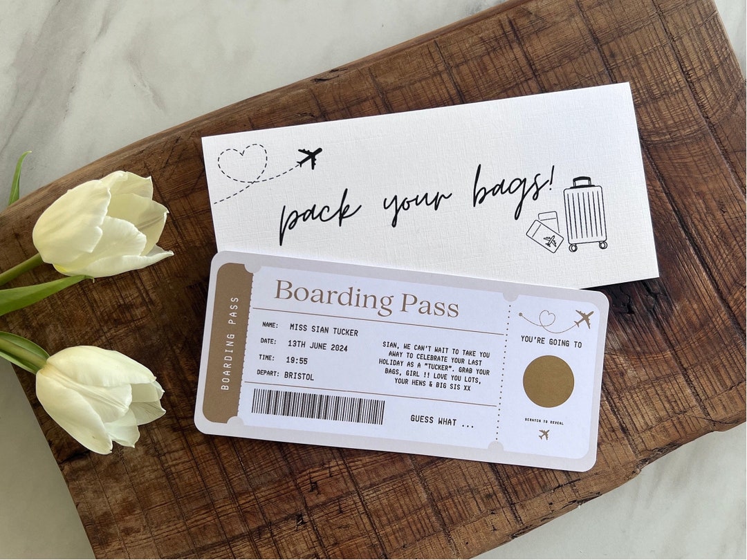 Personalised Foil Boarding Pass Ticket Scratch Card: Surprise Holiday ...