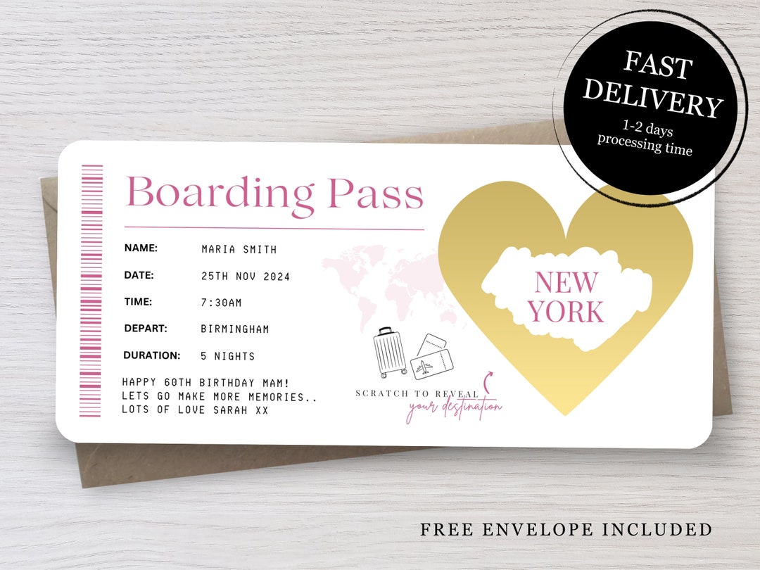 Personalised Boarding Pass Scratch Card Surprise Trip Reveal Holiday ...