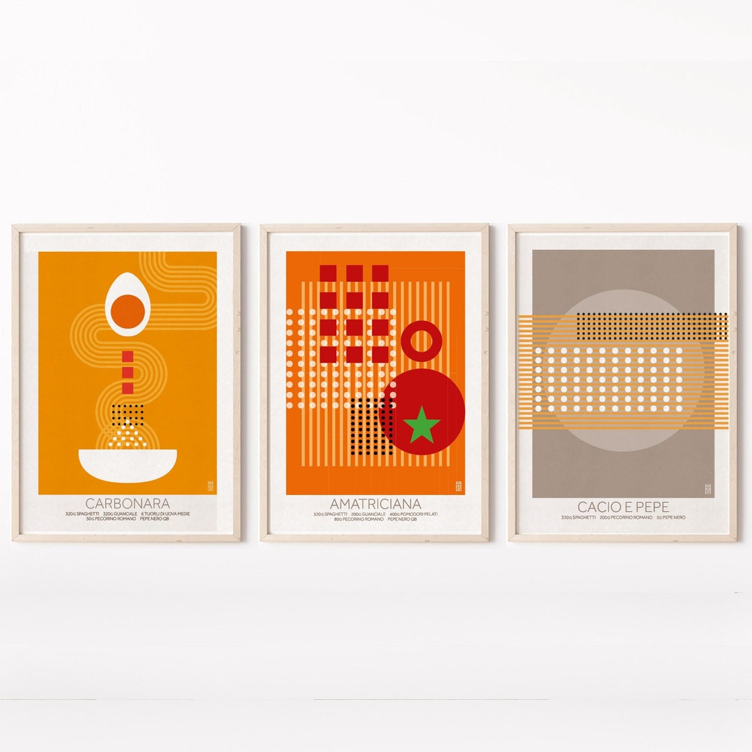 Roman Trinity Set of Three Prints of Roman Typical Pasta Dishes ...
