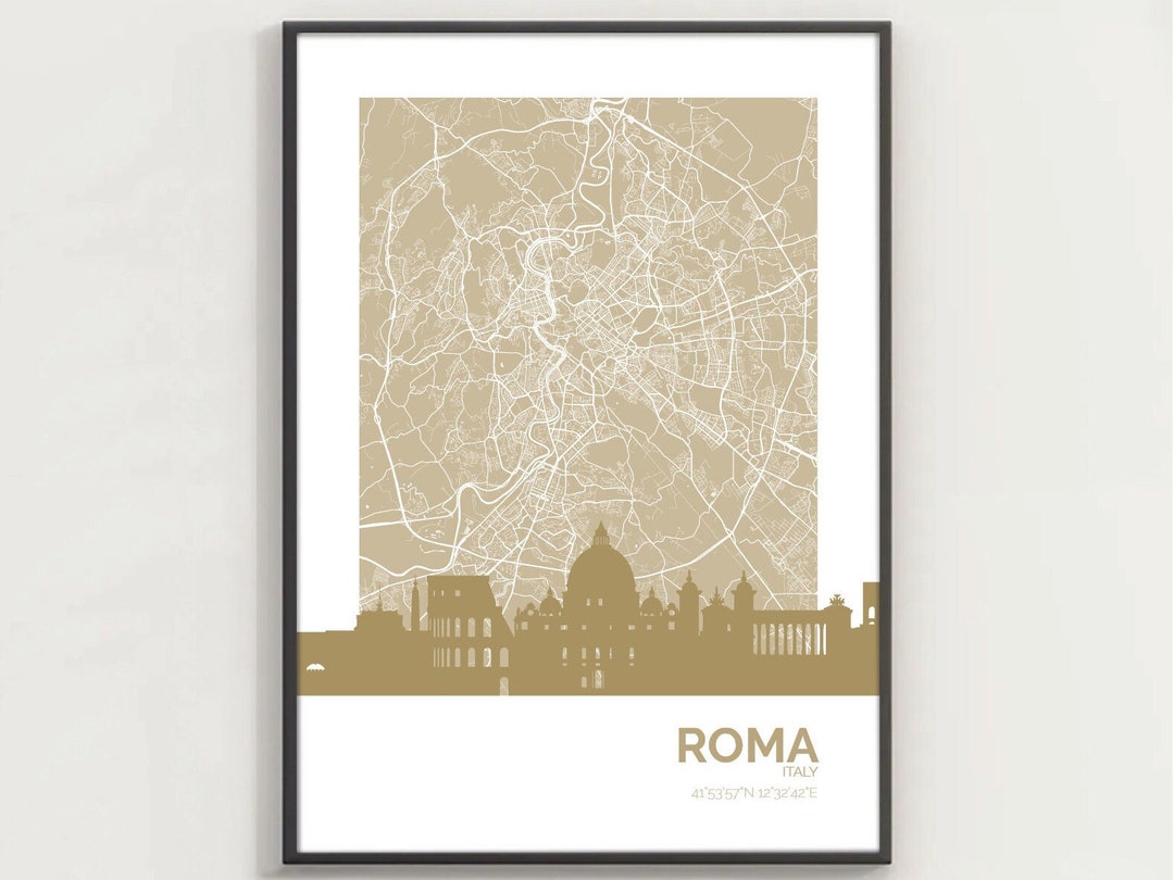 Rome - Rome Maps and Skyline Stylish City Wall Art for Home Decor - Etsy