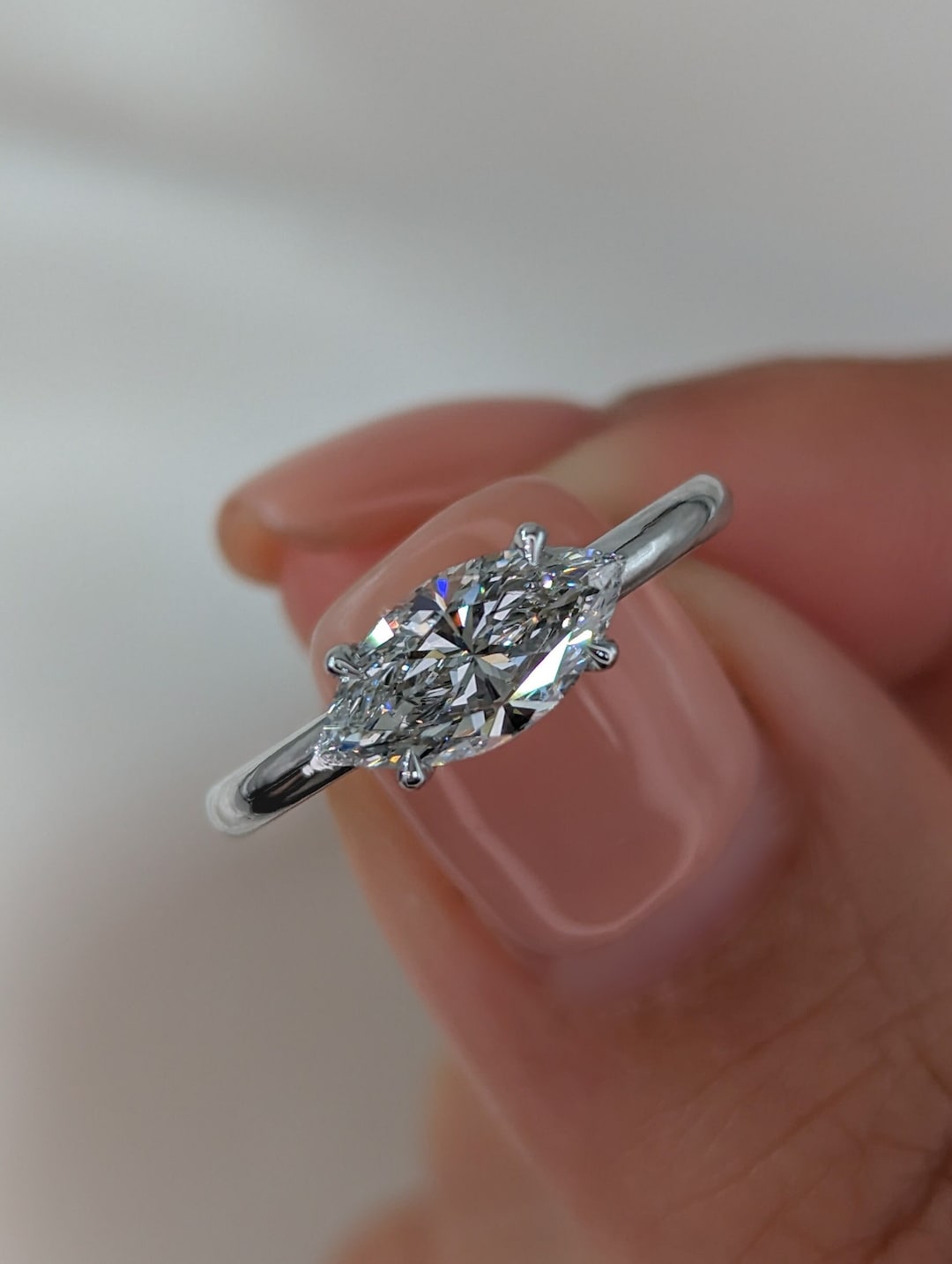 1 Carat Marquise Diamond Engagement Ring, 14K White Gold, Solitaire ...