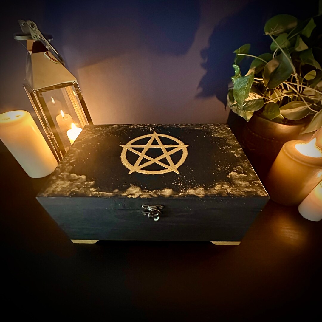 Pentagram Storage Box | Painted Black Keepsake Box | Witch Box ...