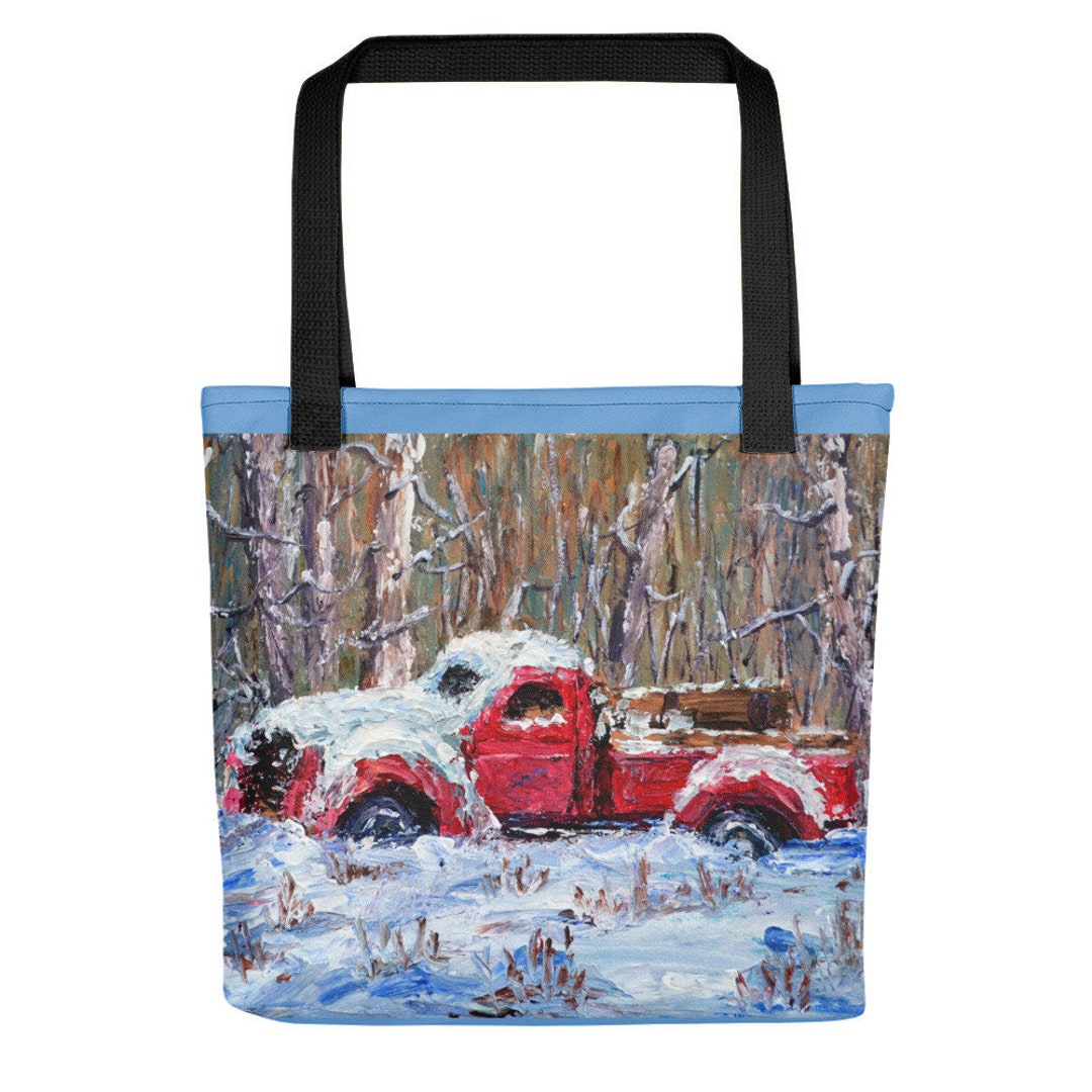 Red Truck Tote Bag, Landscape, Transportation, Artwork, Printed, 15x15 ...