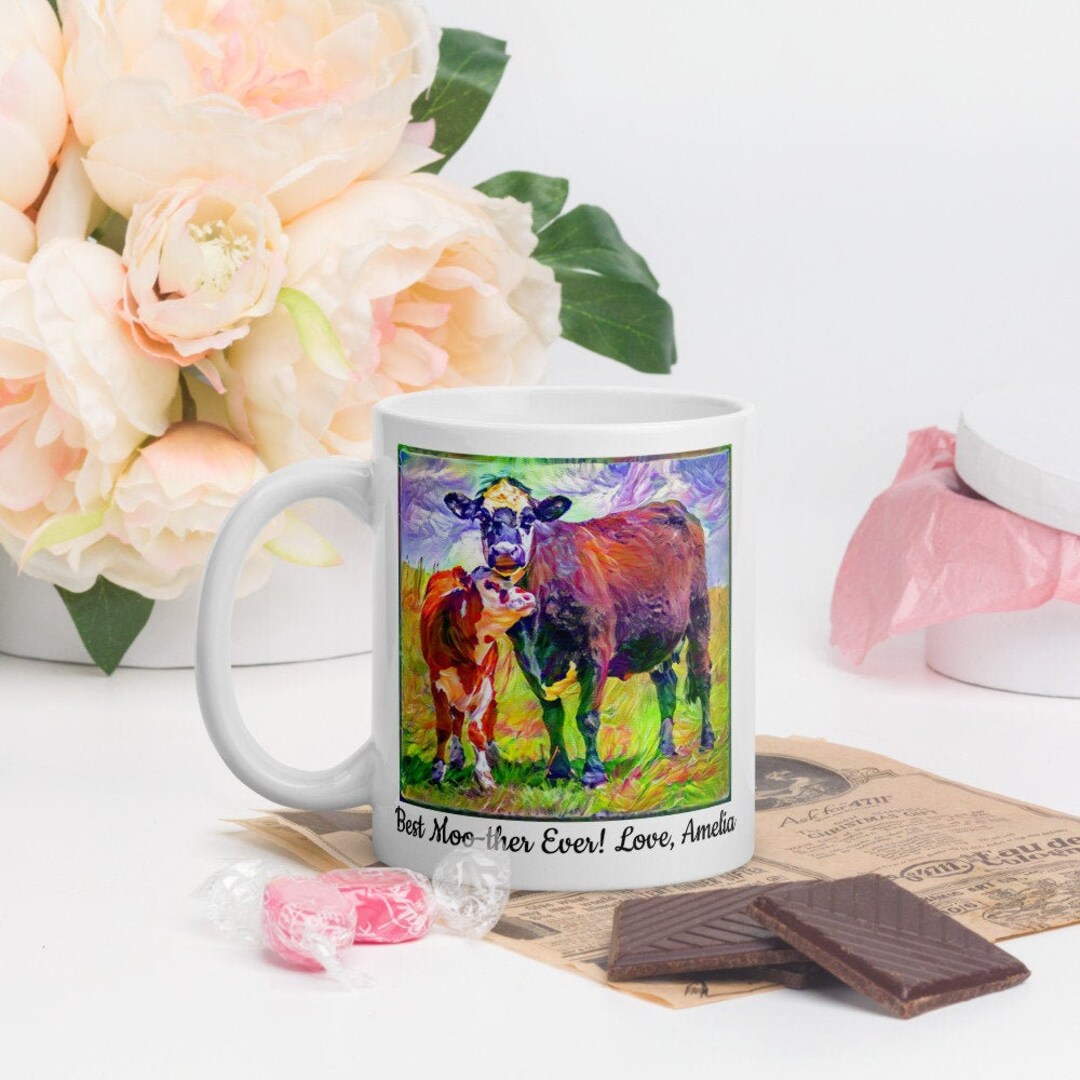 Personalized Cow Mug, Cow and Calf, Custom Name Coffee Mug, Cattle ...