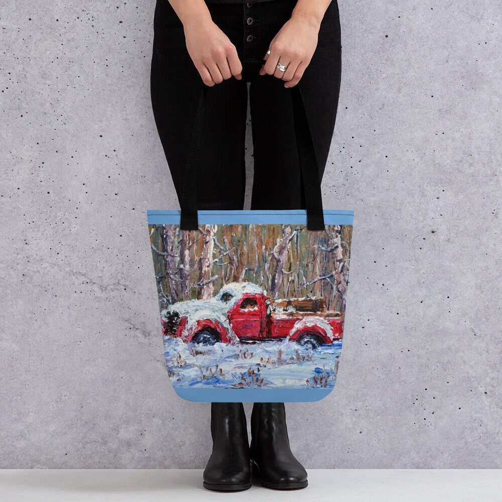 Red Truck Tote Bag Landscape Transportation Artwork - Etsy