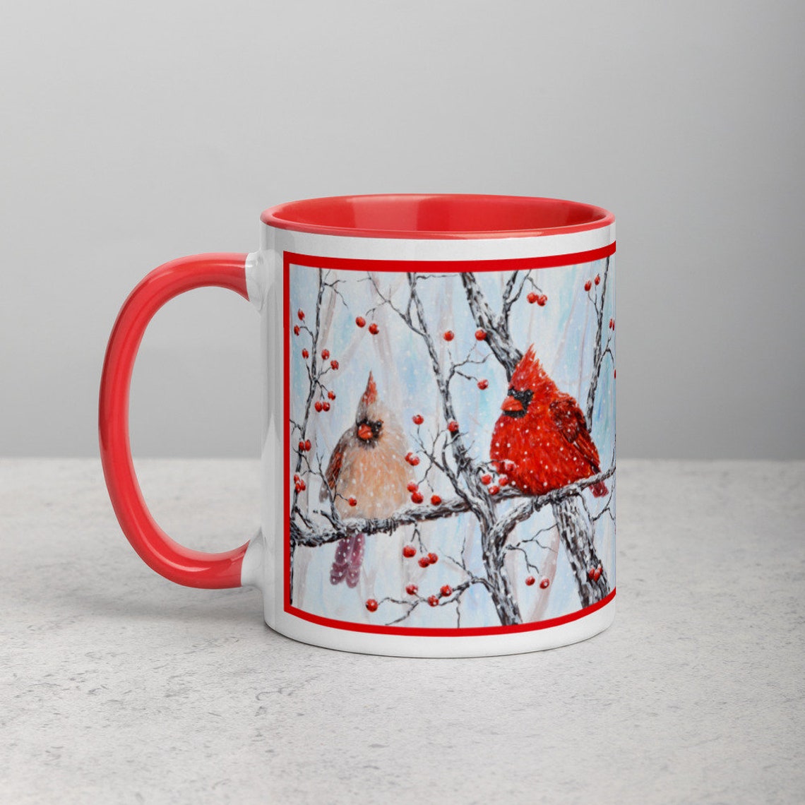 Cardinal Mug With Red Color Inside, Cardinal Couple, Pair, Male Female ...