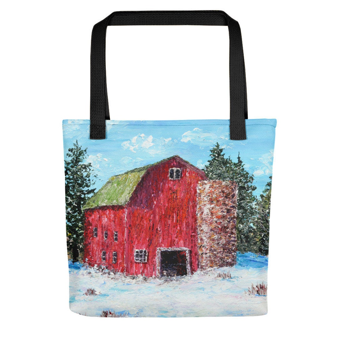 Red Barn Winter Tote Bag, Barn Lovers, Barn Gifts, Shopping Bag ...