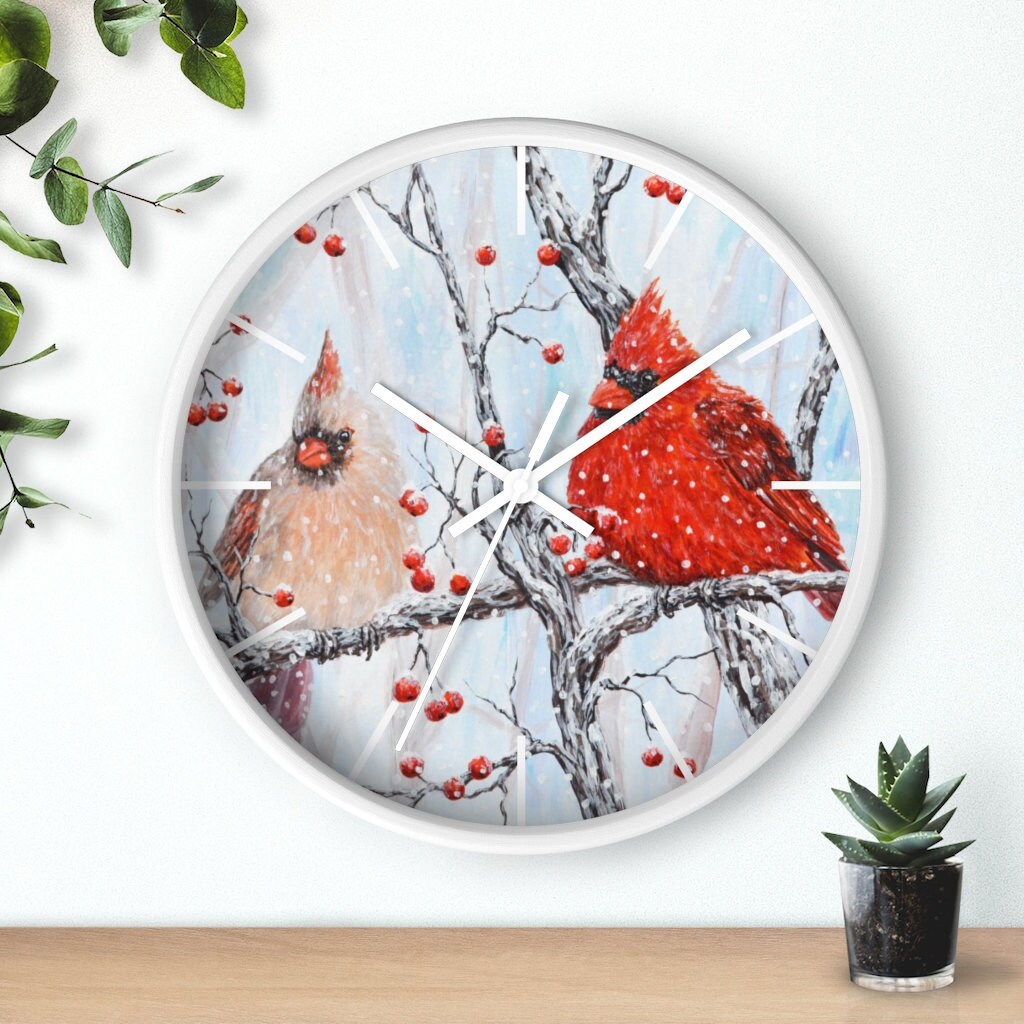 Wall Clock Cardinal Bird Couple Pair Male Female Cardinal - Etsy UK