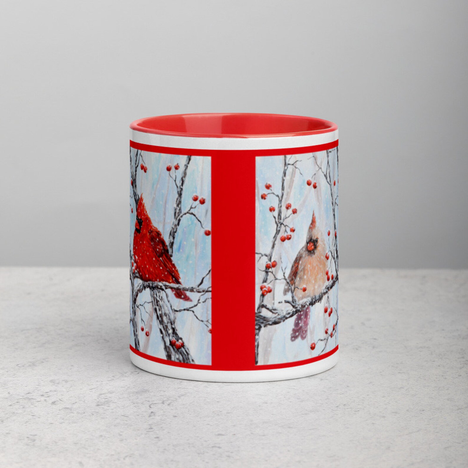 Cardinal Mug With Red Color Inside, Cardinal Couple, Pair, Male Female ...