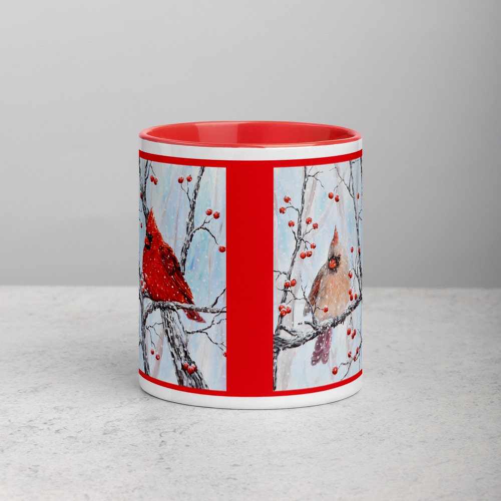 Cardinal Mug With Red Color Inside, Cardinal Couple, Pair, Male Female ...