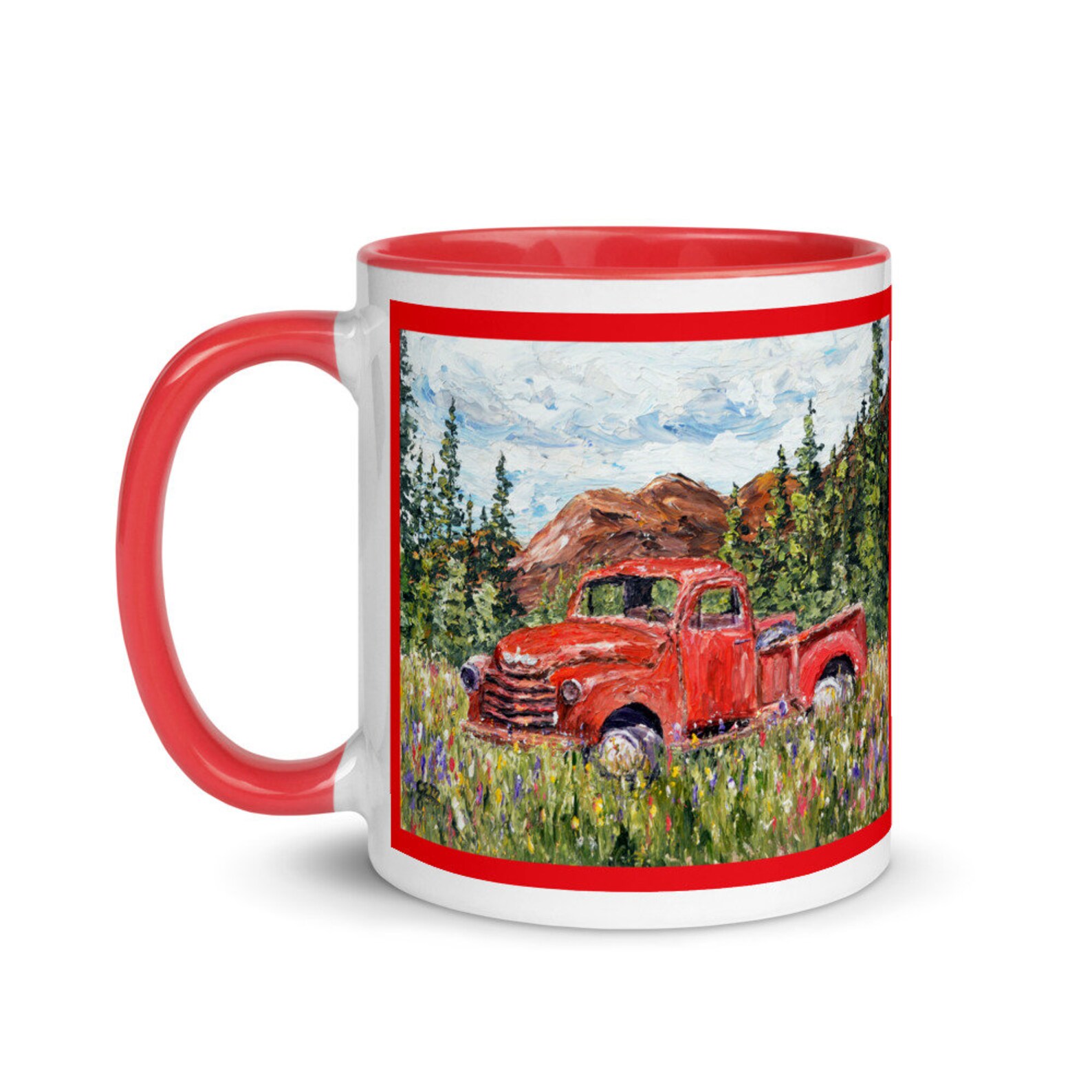 Classic Red Truck Mug With Color Inside Coffee Mug Ceramic - Etsy