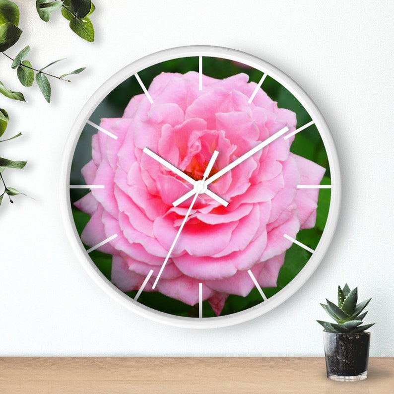 Wall Clock Pink Rose Rose Lovers Pink Flower Rose Gifts | Etsy