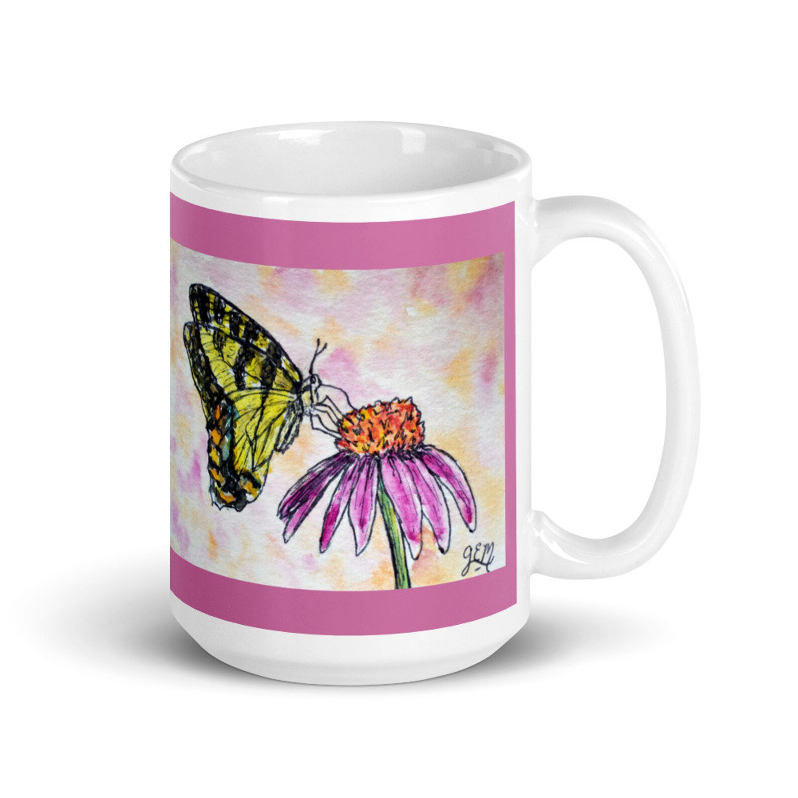 Butterfly with Flower Mug, Butterfly Lovers, Coffee Mug, Cup, Ceramic ...
