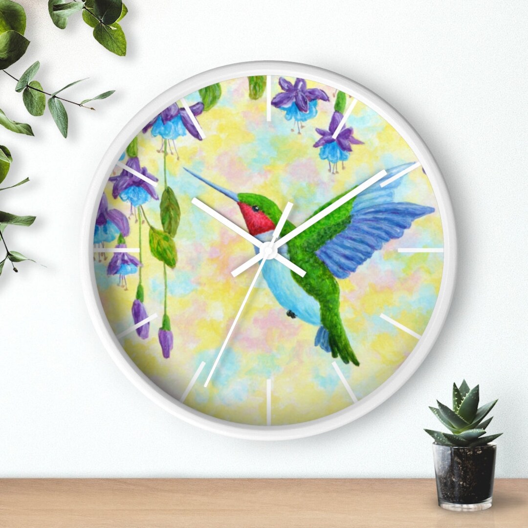 Wall Clock, Hummingbird Clock, Hummingbird Lovers, Gifts, Yellow, Ruby ...