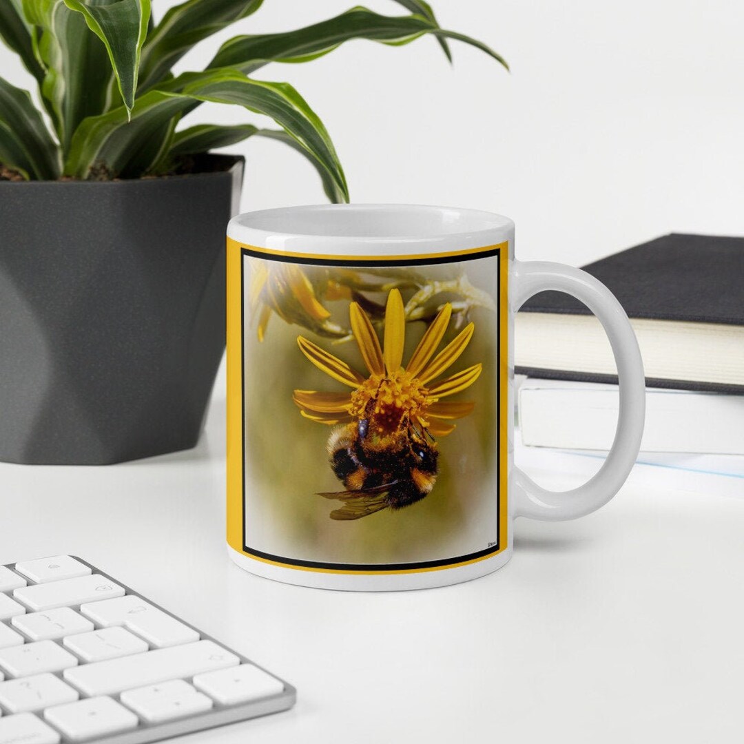 Bumble Bee Coffee Mug, Bee on Flower, Yellow Wildflower, Yellow Daisy ...