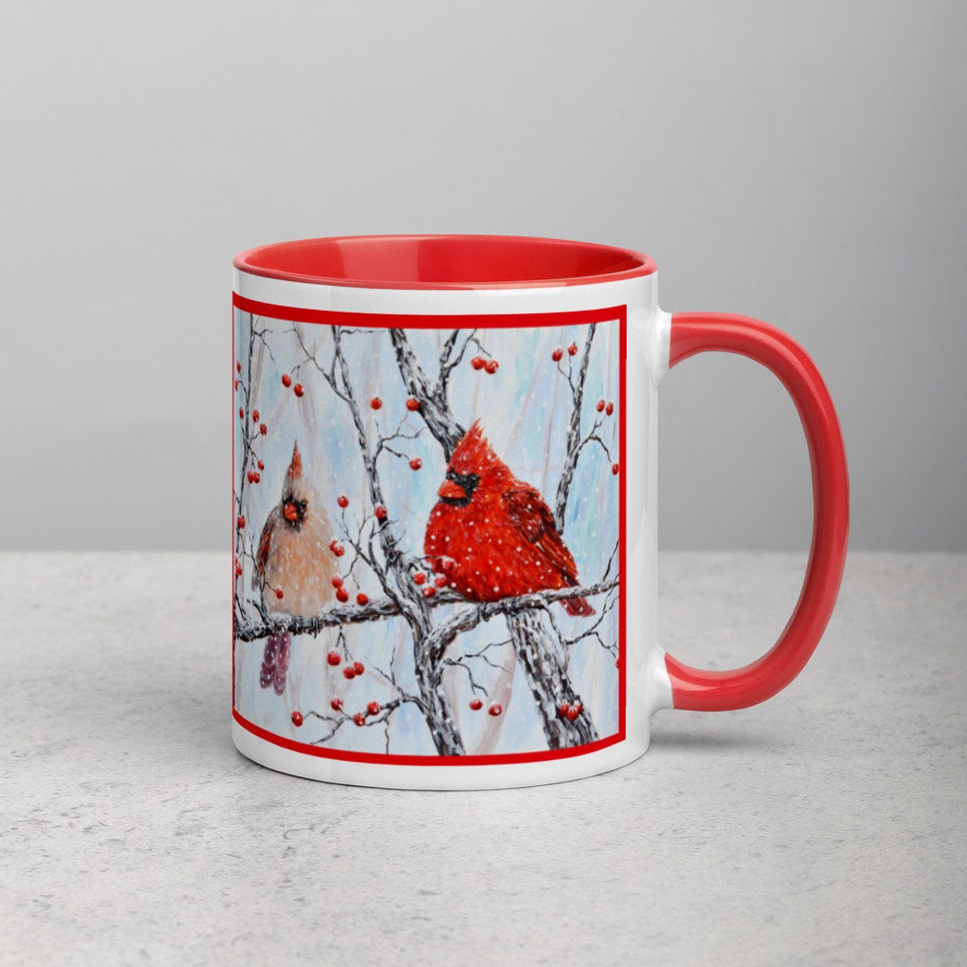 Cardinal Mug With Red Color Inside, Cardinal Couple, Pair, Male Female ...