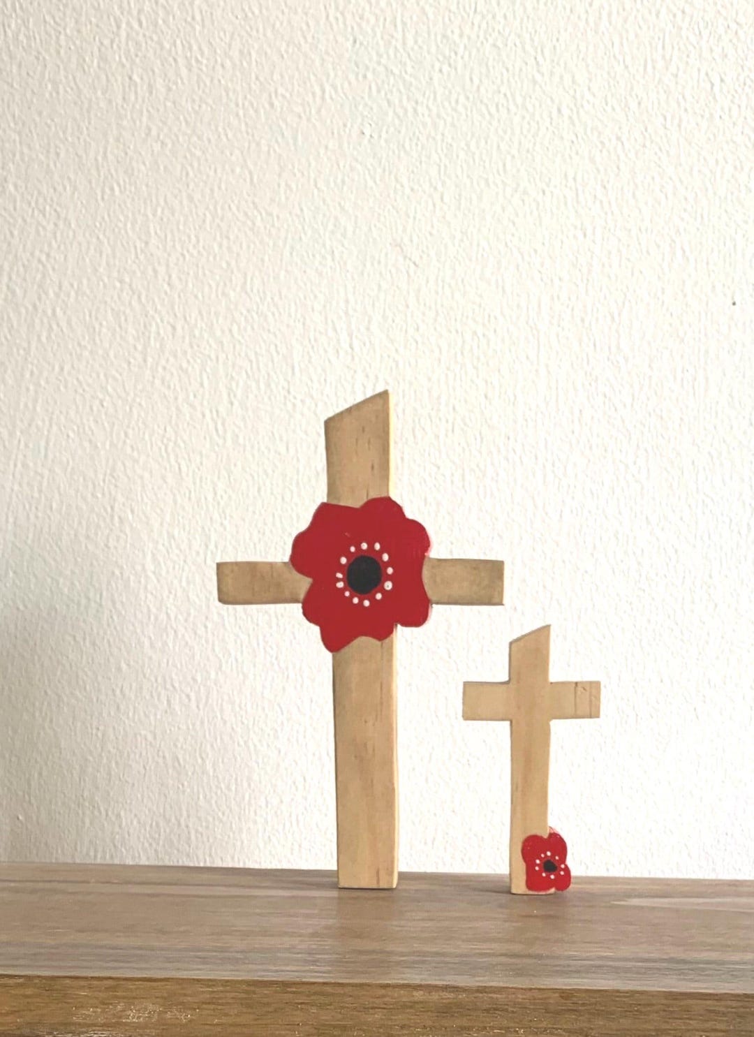 Remembrance Cross With Poppy Flower 6 3/4