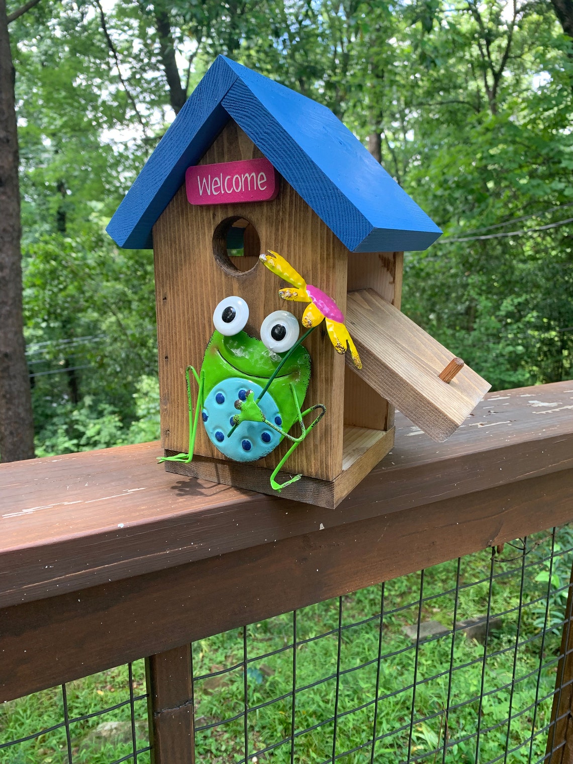 Handmade Outdoor Wooden Frog Birdhouse, Bird House, Frog Decor, Outdoor ...