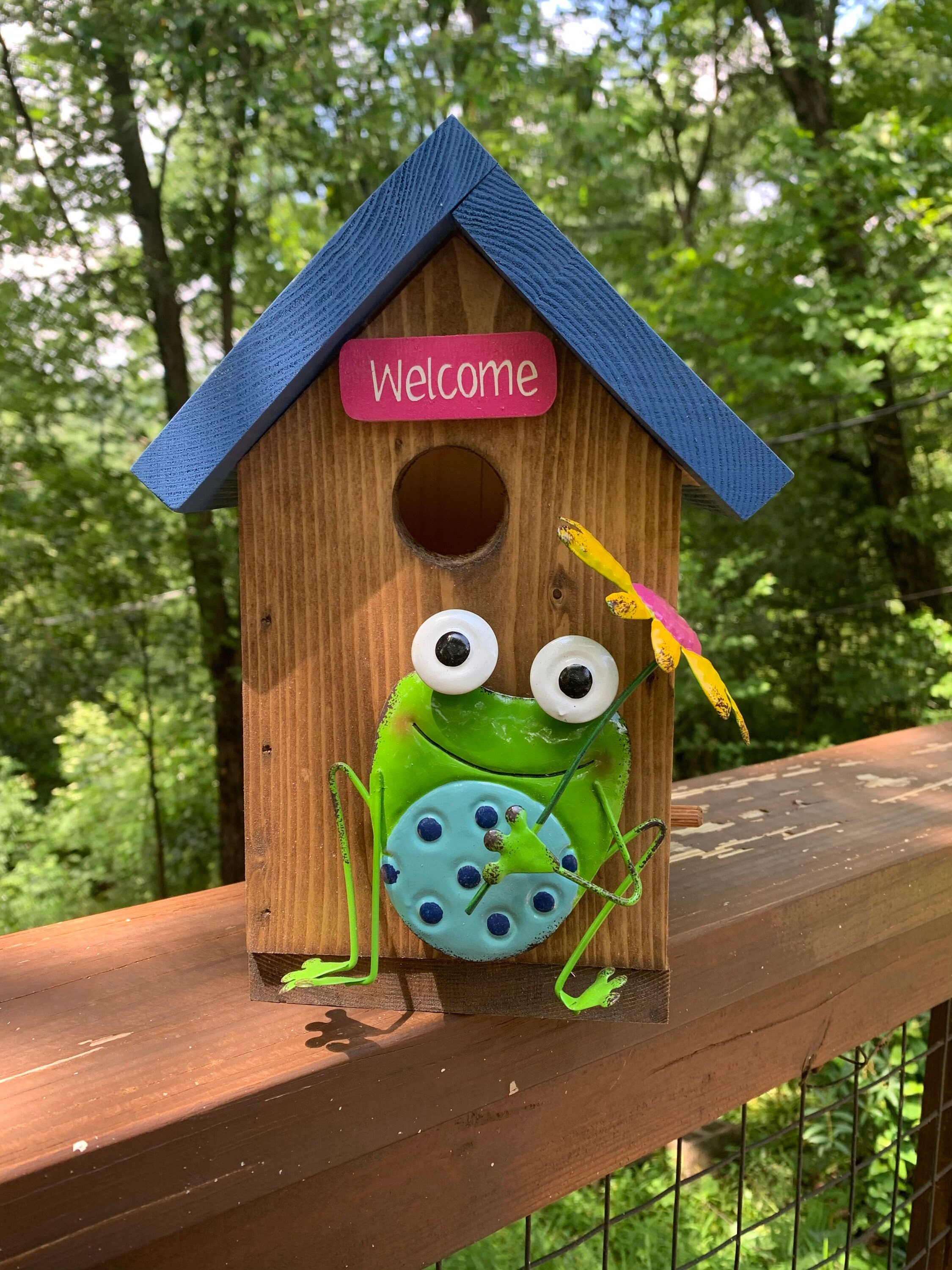 Handmade Outdoor Wooden Frog Birdhouse, Bird House, Frog Decor, Outdoor ...