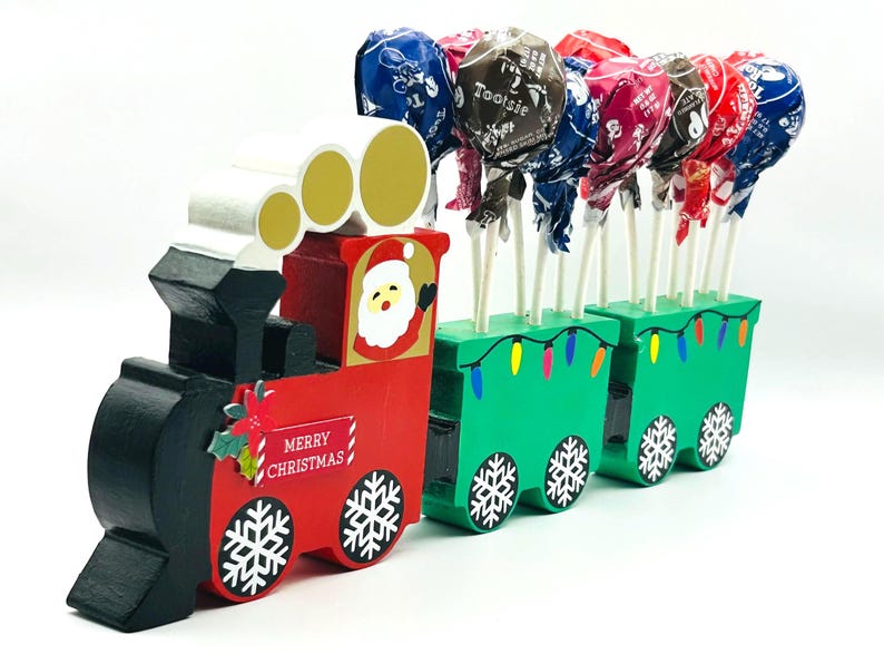 Christmas Lollipop Train, Hand Painted Wooden Candy Holder - Etsy