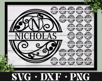 Split Monogram SVG, DXF, PNG, 26 Cut Files, Split Monogram Frame ...