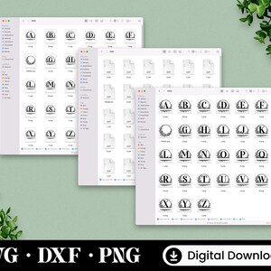 Split Monogram SVG, DXF, PNG, 27 Cut Files, Floral Circle Monogram ...