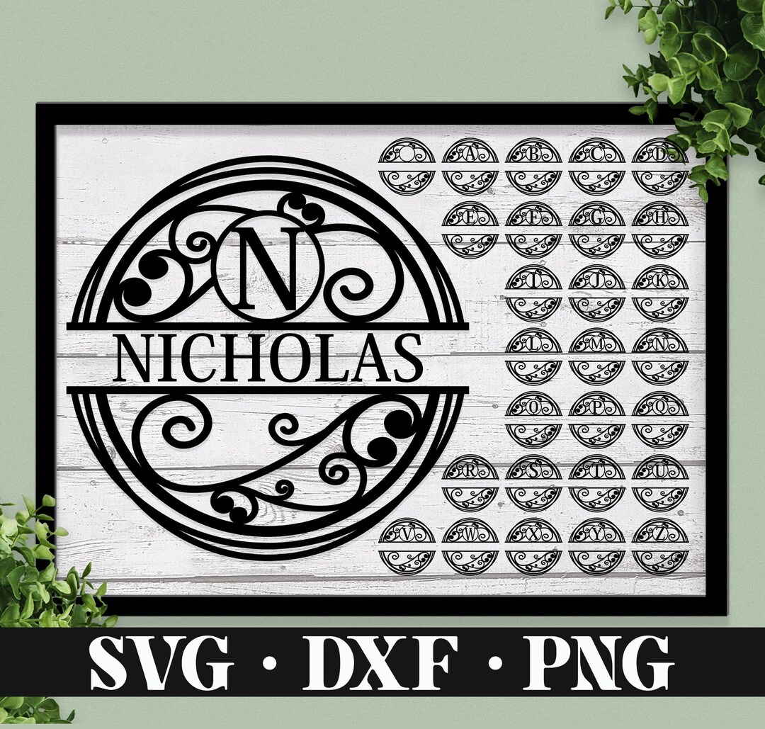 Split Monogram SVG, DXF, PNG, 27 Cut Files, Split Monogram Frame ...
