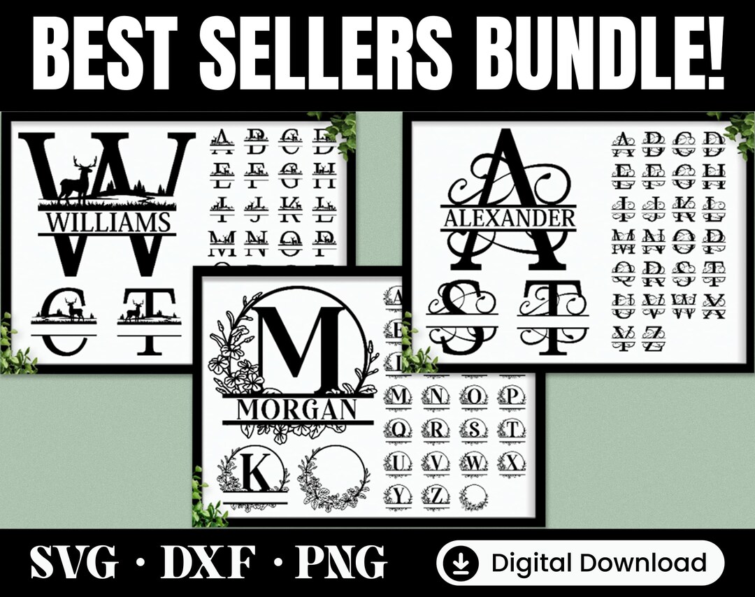 Split Monograms SVG, DXF, PNG, 79 Cut Files , Laser Ready, Easy to Use ...