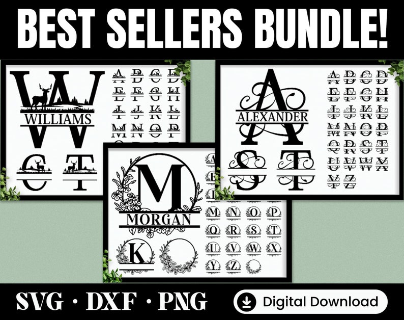 Split Monograms SVG DXF PNG 79 Cut Files Laser Ready - Etsy