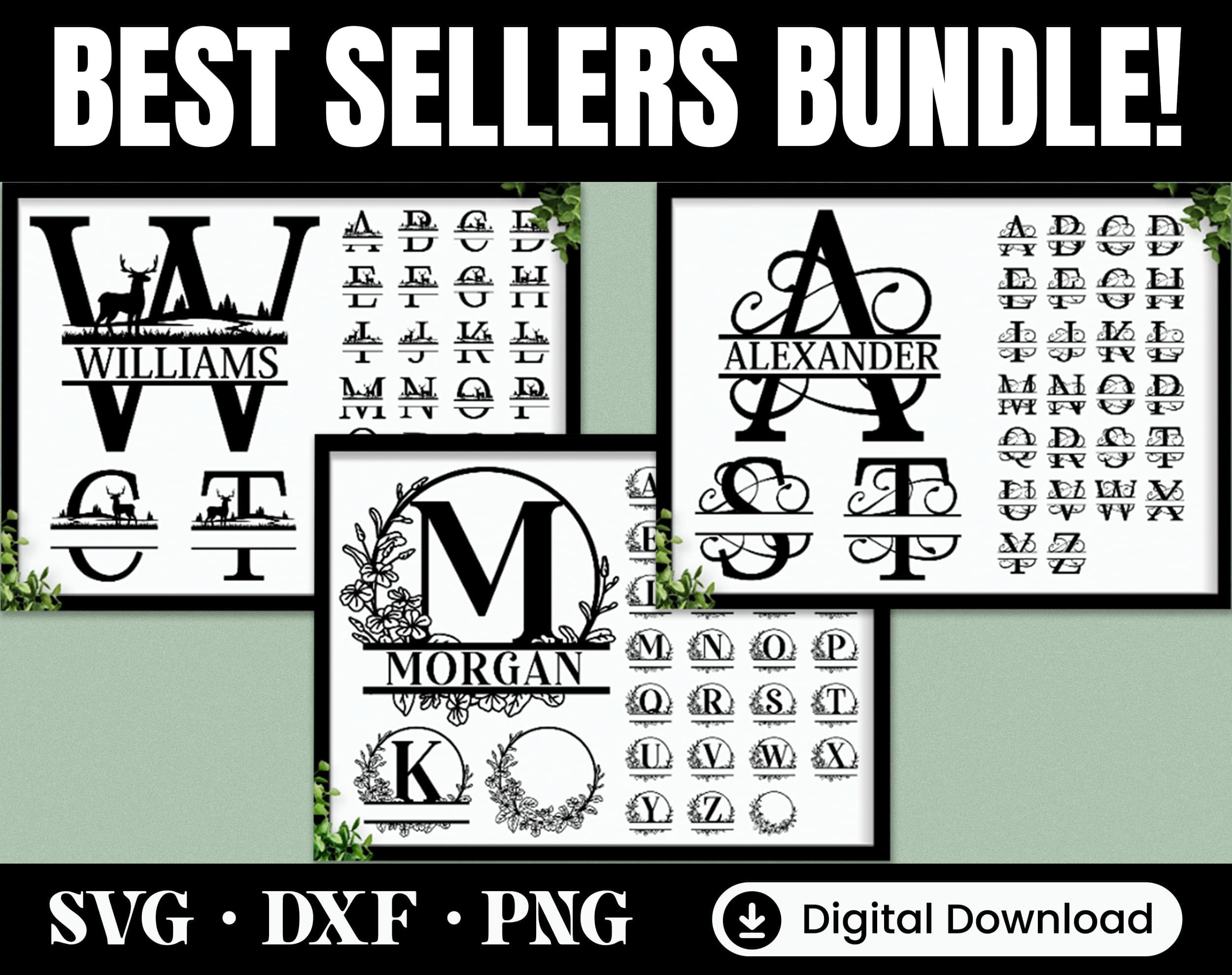 Split Monograms SVG DXF PNG 79 Cut Files Laser Ready - Etsy