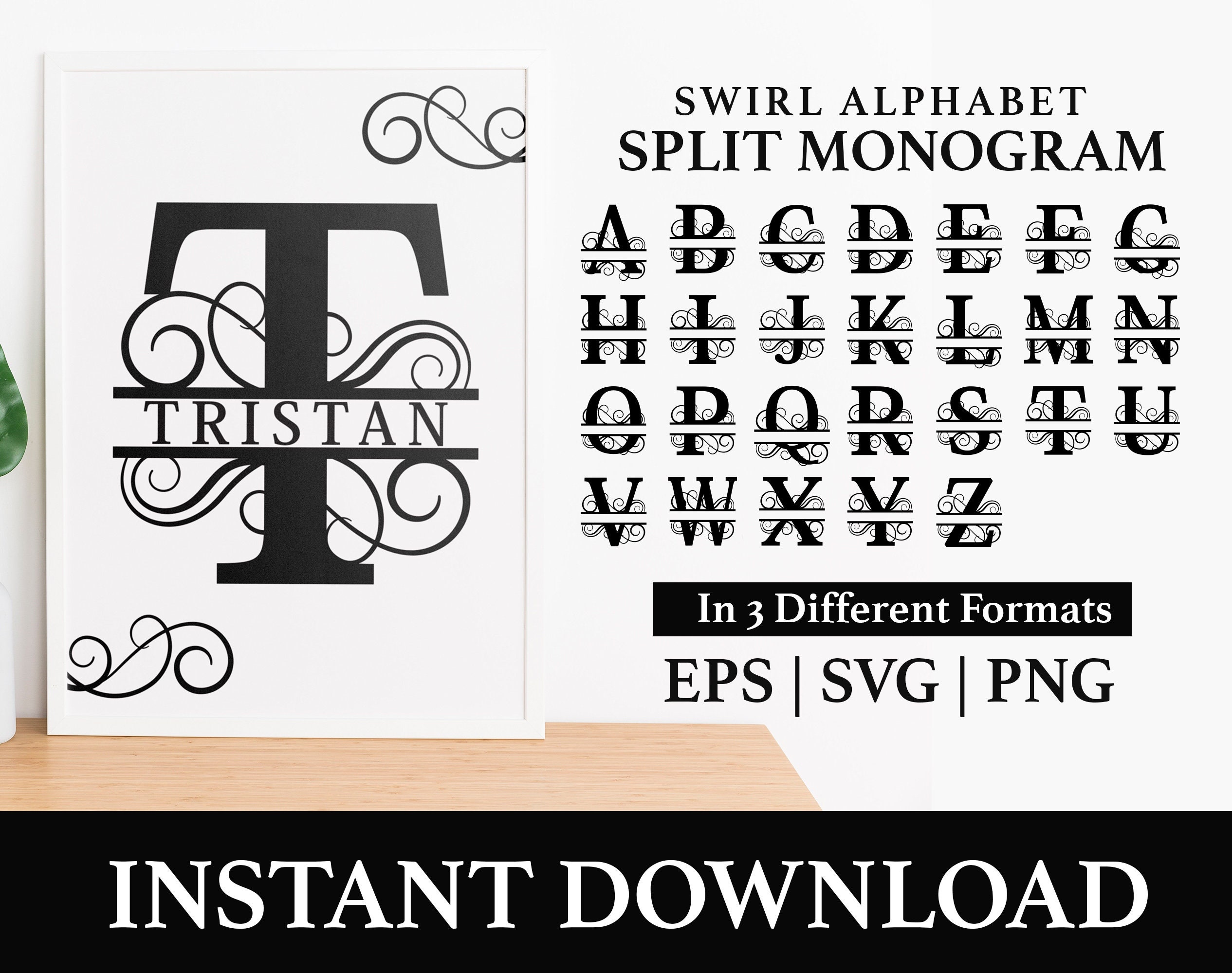 Swirl Alphabet Split Monogram font svg png eps split | Etsy