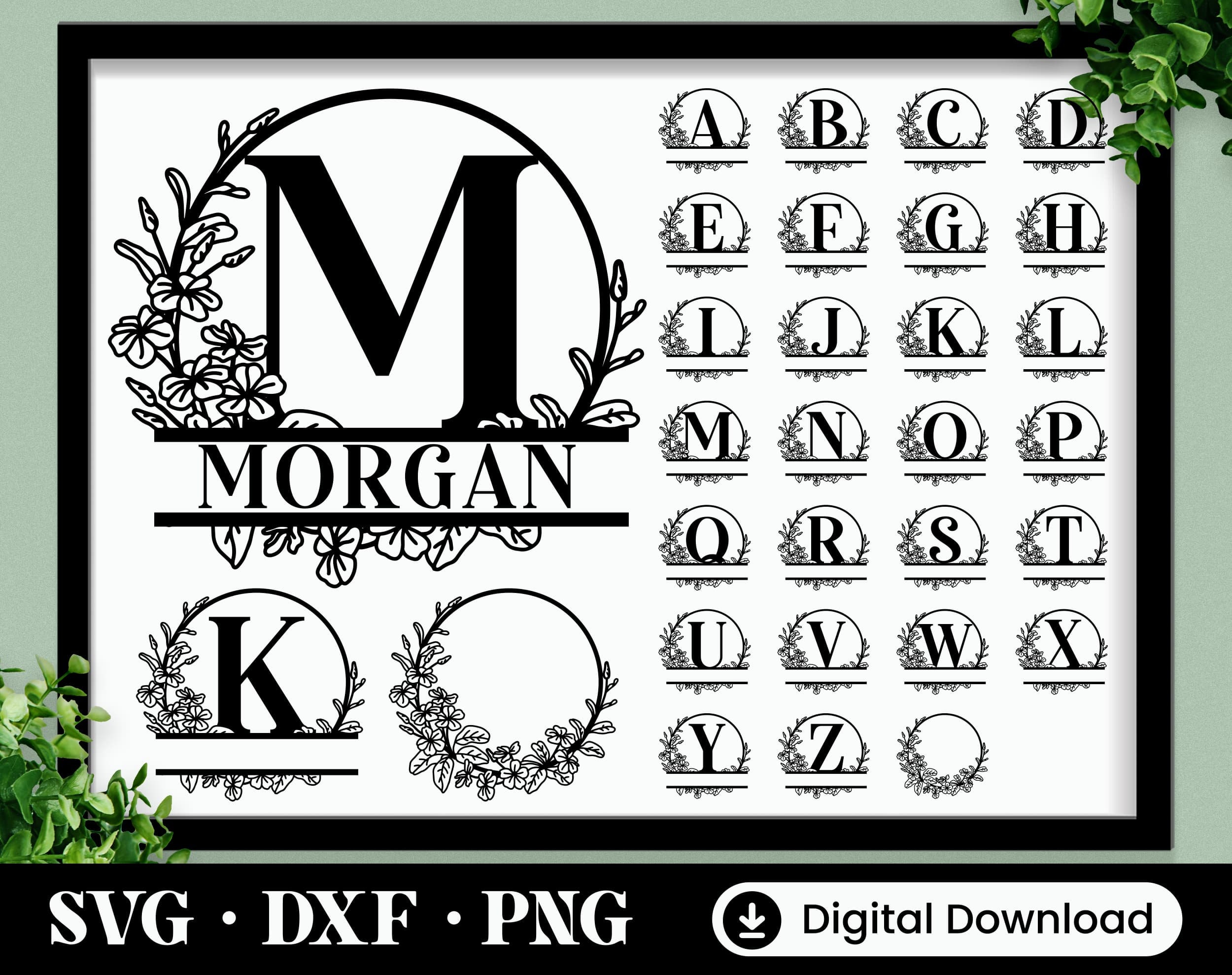 Split Monogram SVG DXF PNG 27 Cut Files Floral Circle - Etsy