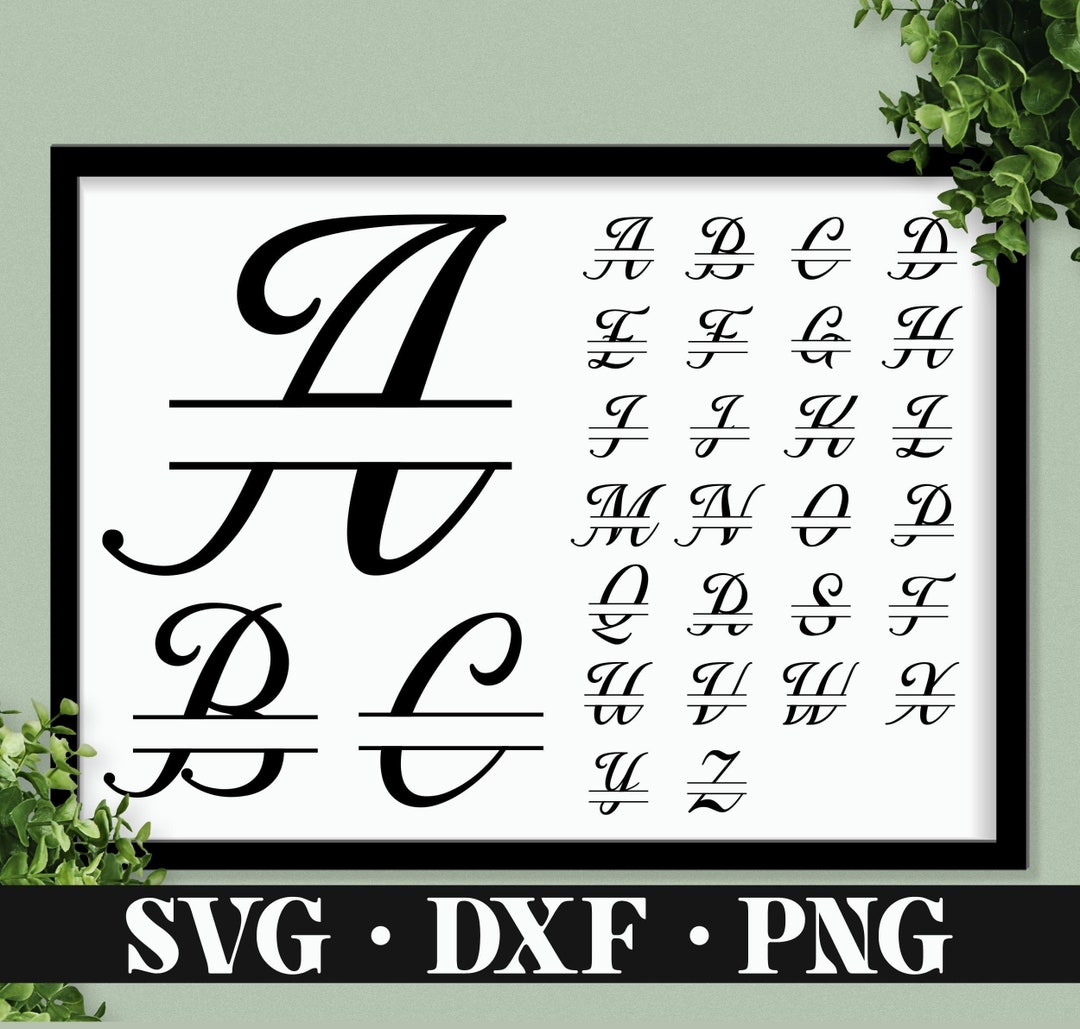 Split Monogram Alphabet SVG, DXF, PNG, 26 Cut Files, Split Monogram ...