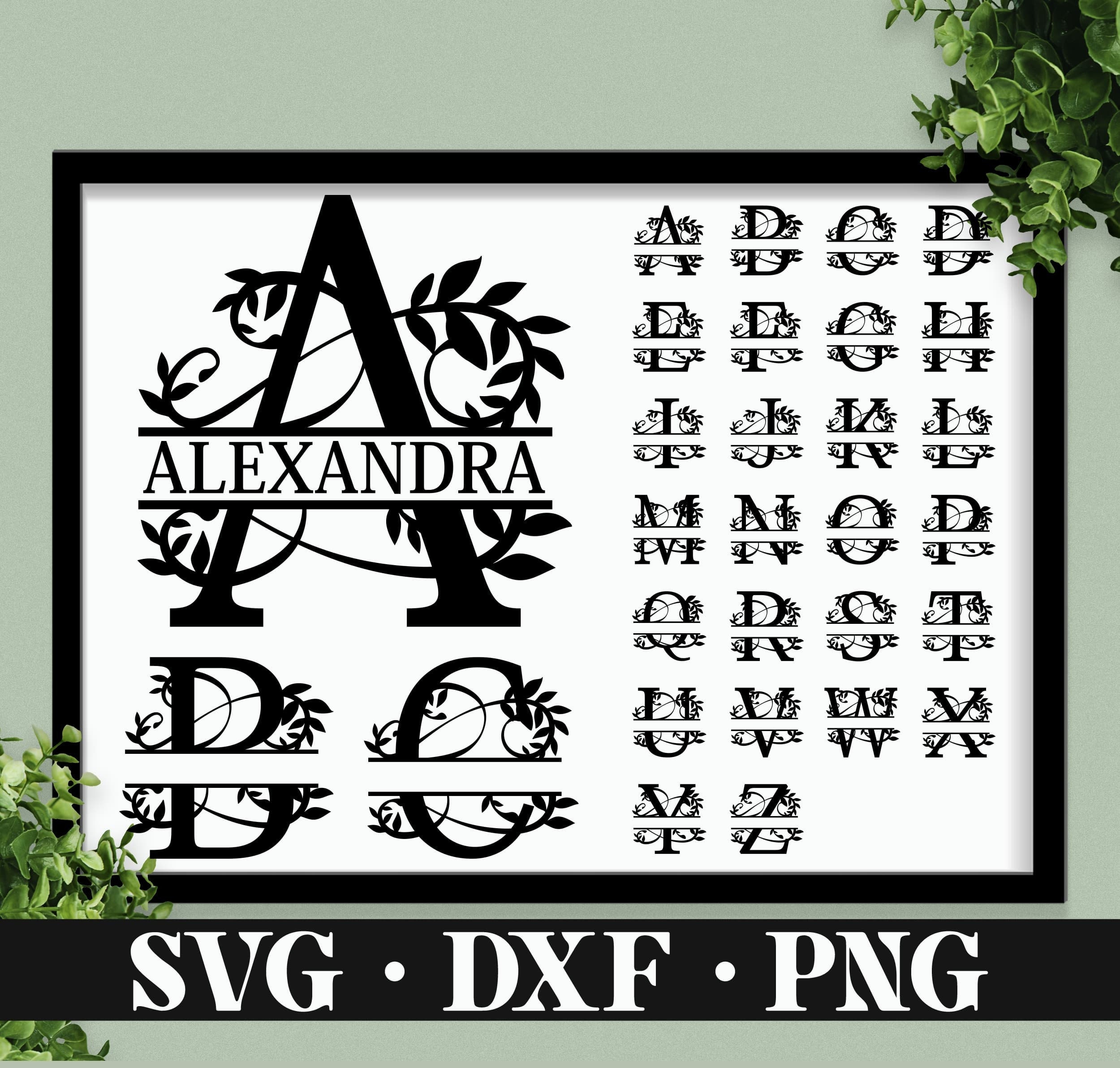 Clip Art 26 Individual Svg Png Dxf Cut Files PNG Split Monogram ...
