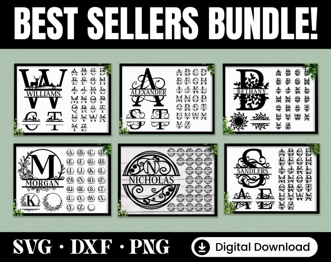 Split Monograms SVG, DXF, PNG, 82 Cut Files , Laser Ready, Easy to Use ...