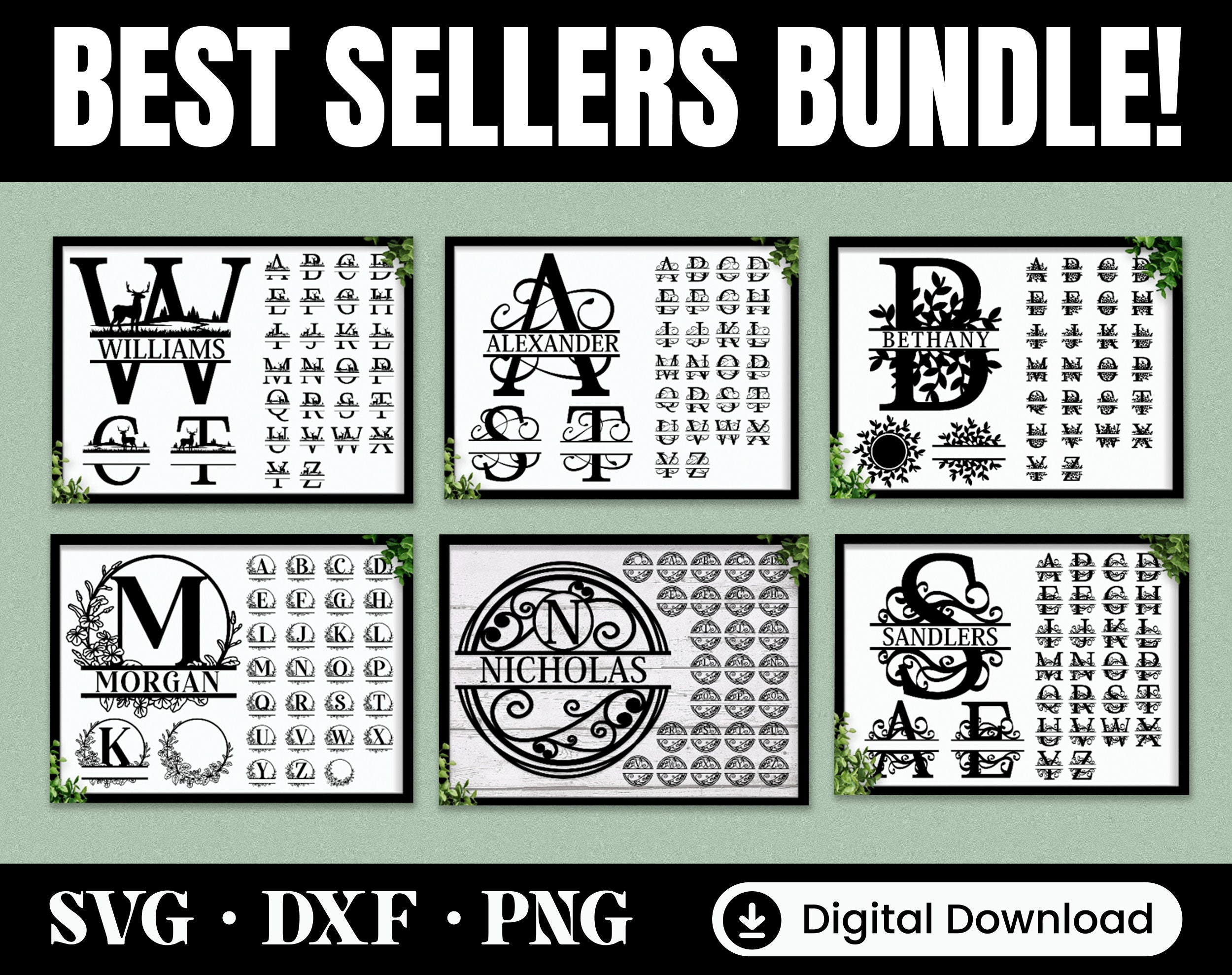 Split Monograms SVG, DXF, PNG, 82 Cut Files , Laser Ready, Easy to Use ...