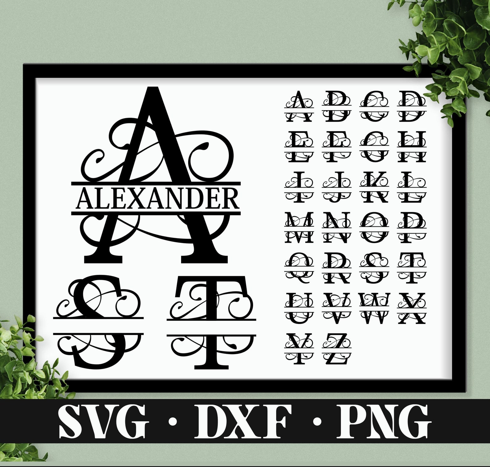 Split Monogram SVG DXF PNG 26 Cut Files Split Monogram - Etsy