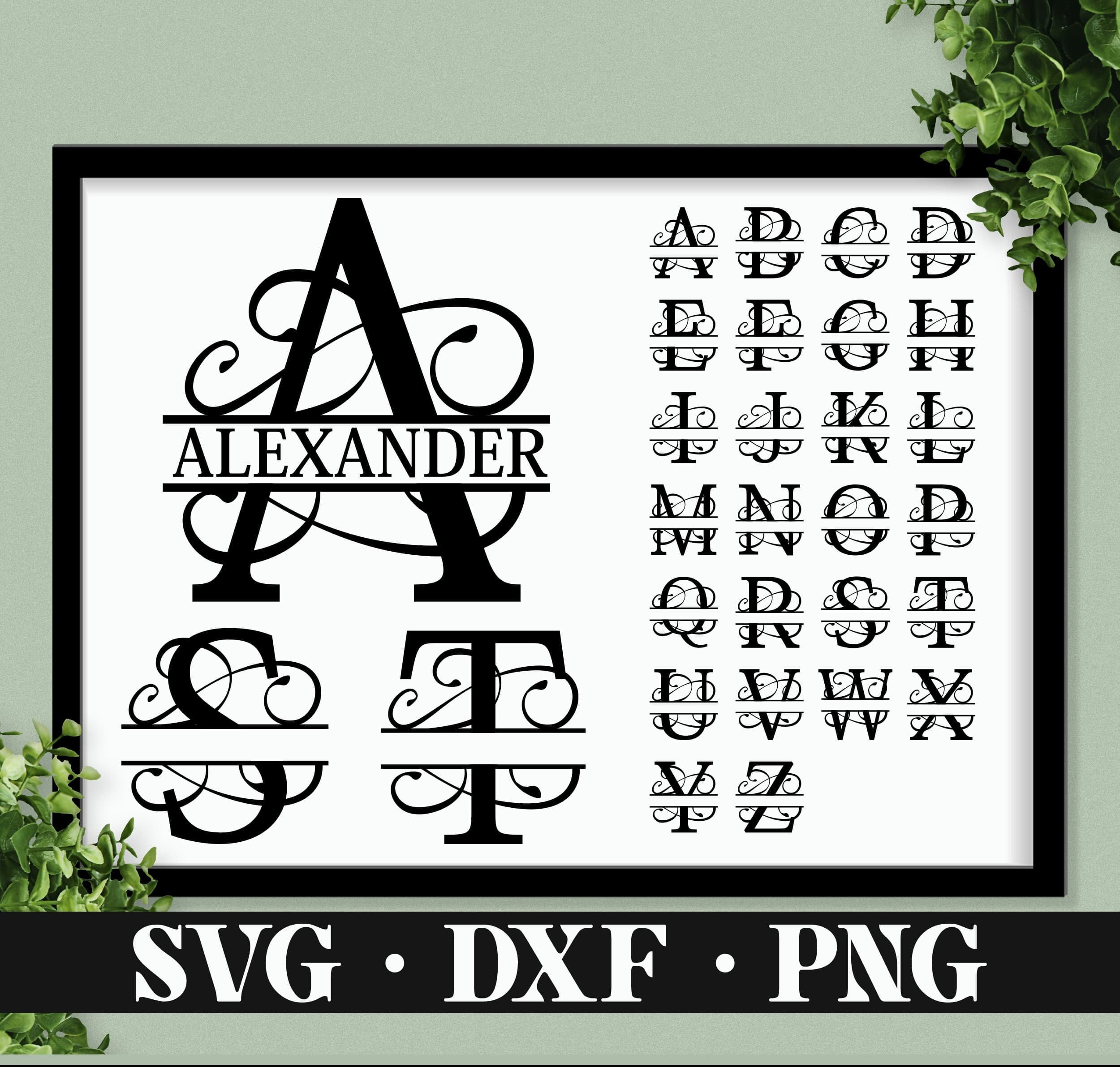 Digital Prints Prints Split Fancy Laurel Alphabet Cricut font Engraved ...