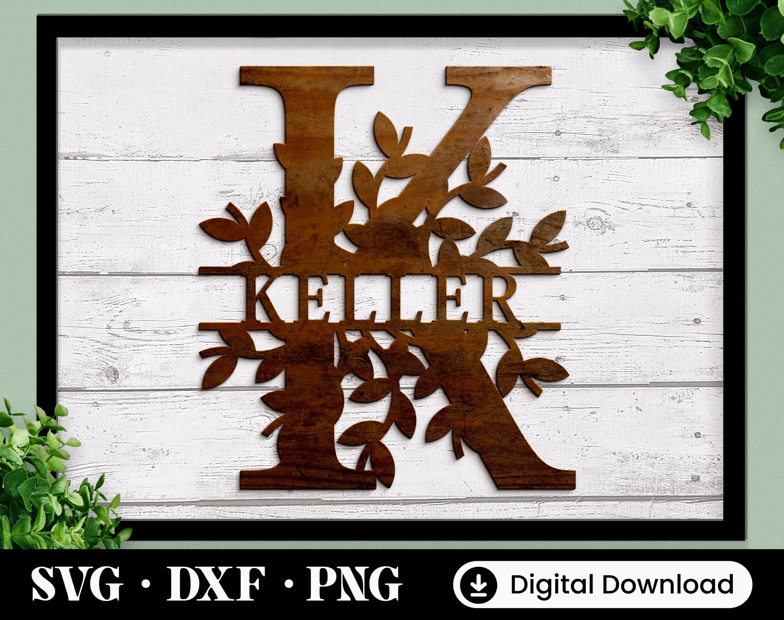 Split Monogram SVG, DXF, PNG, 28 Cut Files, Split Monogram Frame ...