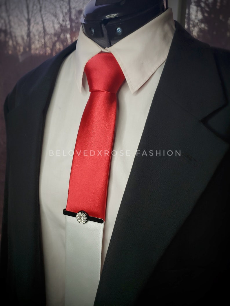 Red & White Video Game Inspired Skinny Necktie With Black Tie Clip - Etsy