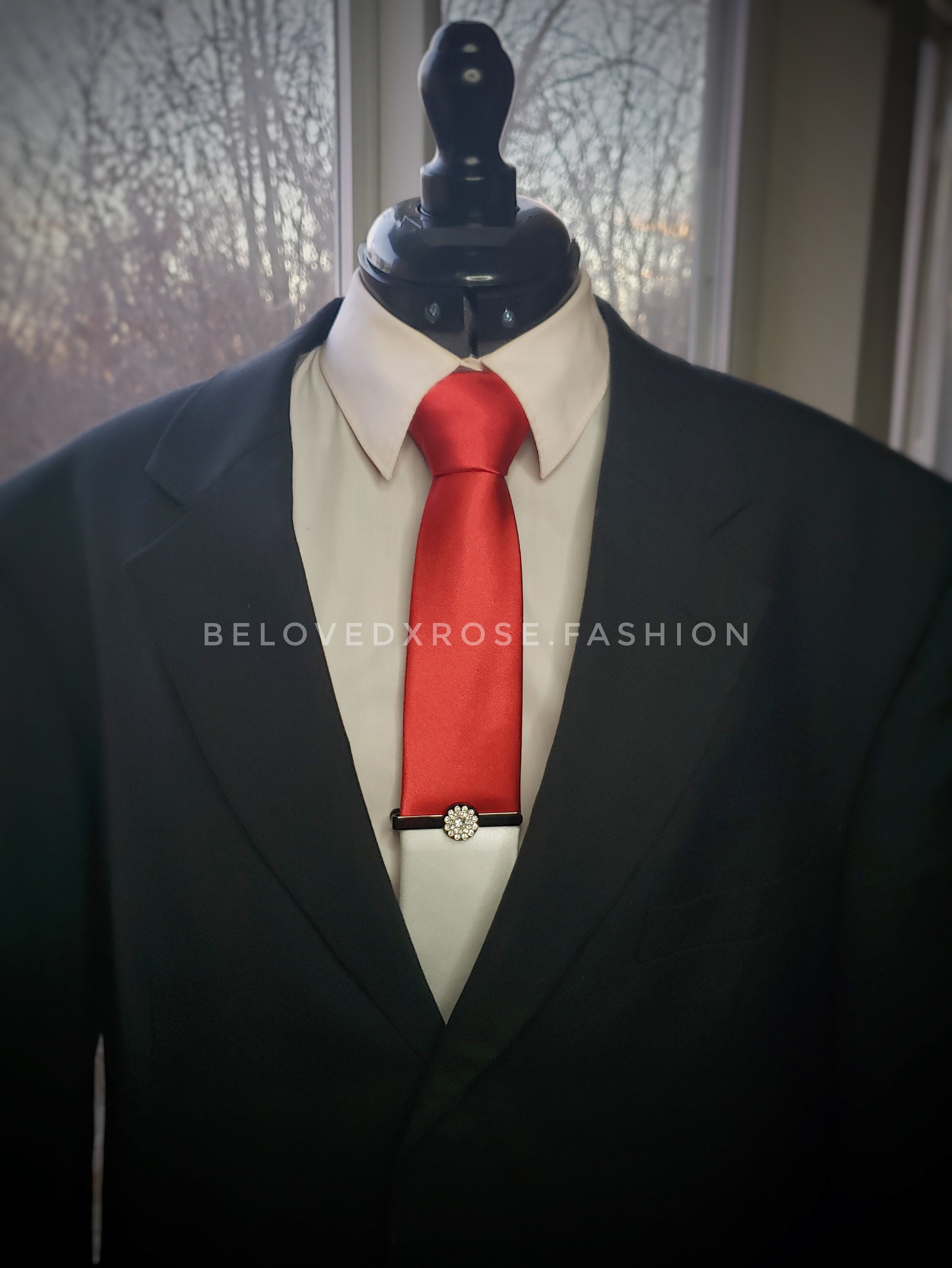 Red & White Video Game Inspired Skinny Necktie With Black Tie Clip - Etsy