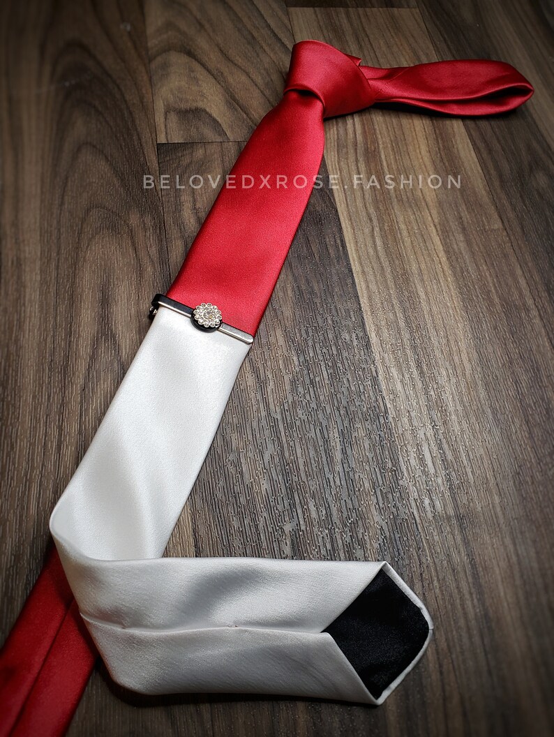Red & White Video Game Inspired Skinny Necktie With Black Tie Clip - Etsy